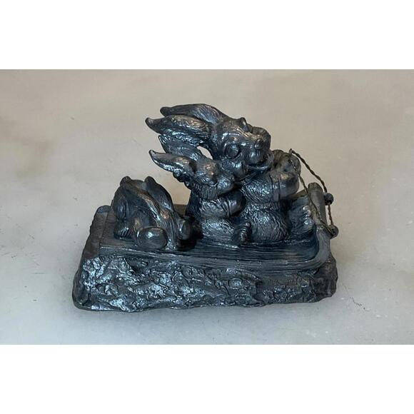 Other | Vintage Michael Ricker Pewter 1988 Bunniesrabbits Sleighing ...